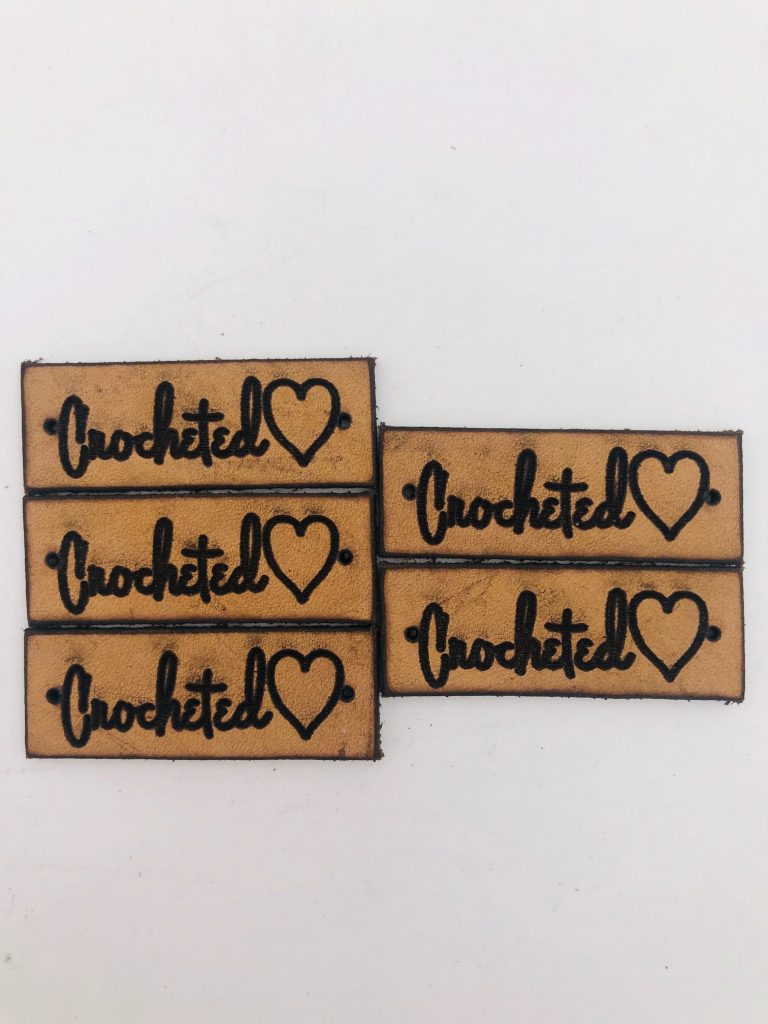 Leather Labels in Cursive- “Crochet ♥ ” – Pack of 5 – Knotty Habit