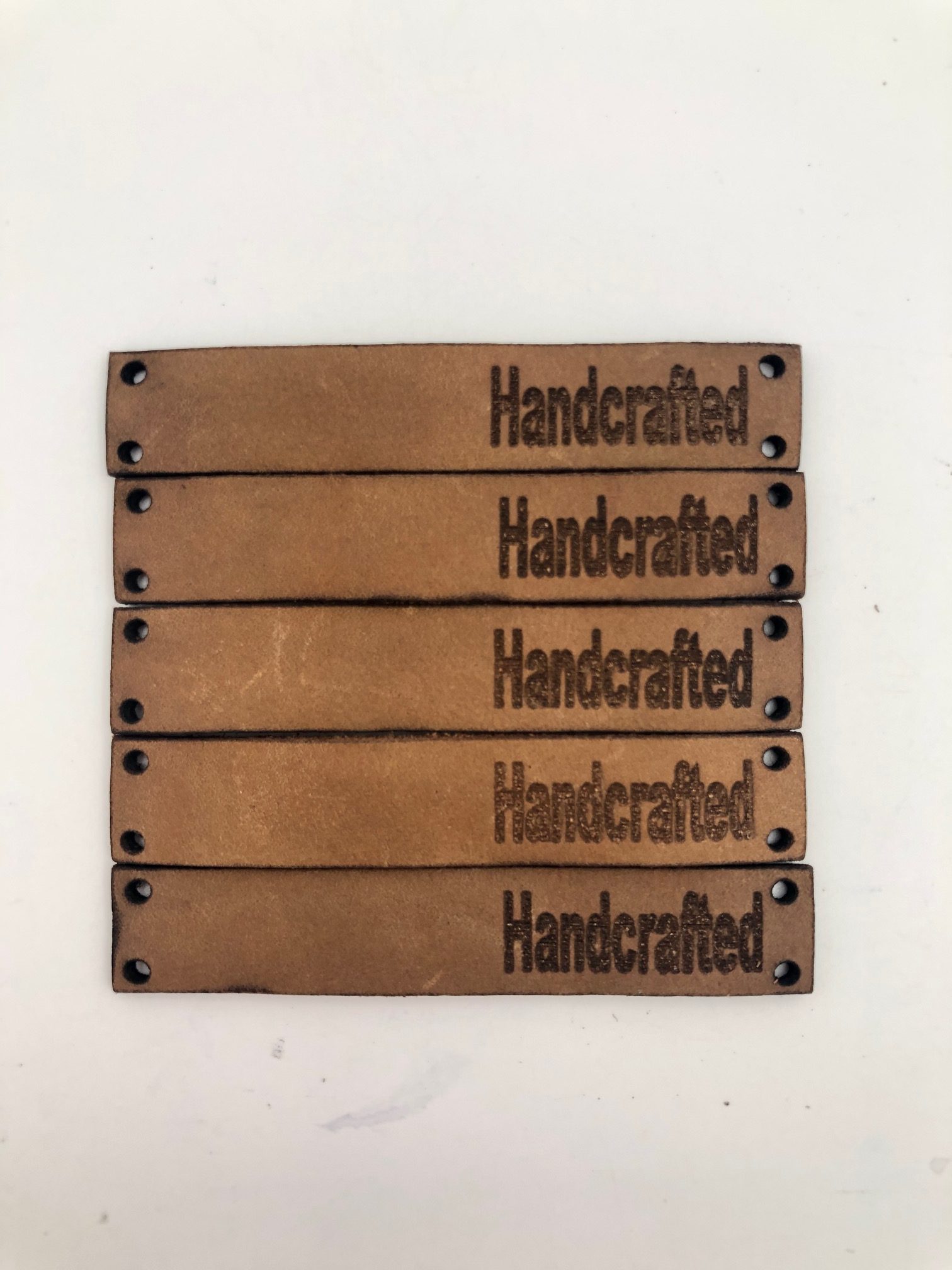 Wrap Around Leather Labels – “Handcrafted ” – Pack of 5 – Knotty Habit